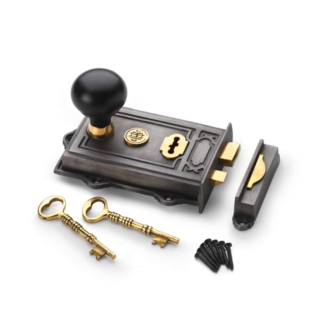 Pewter Cast Iron Davenport Rim Lock Ebony Aged Brass Bun Door Knobs | AB Hardware – ABHardware