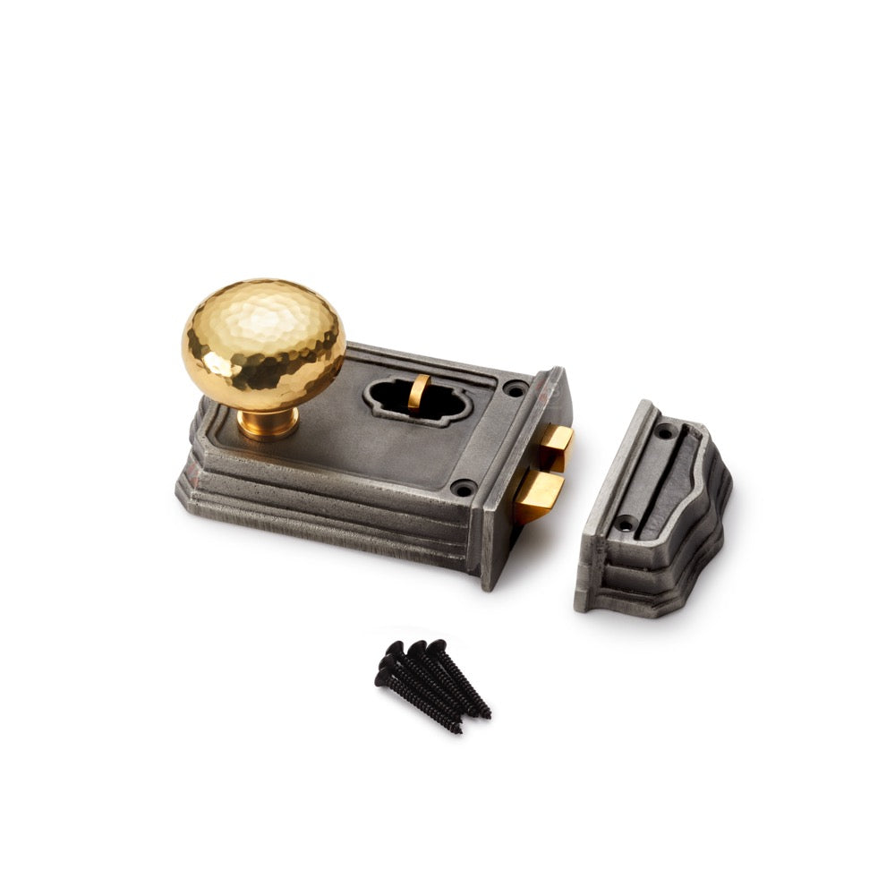 Small Victorian Gothic Rim Lock Polished Brass Hammered Cottage Door Knobs | AB Hardware ...