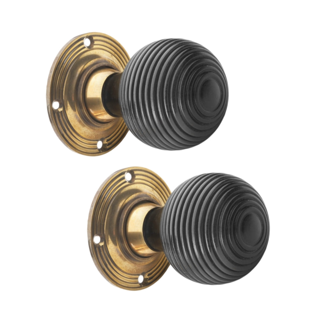 Victorian Ebonised Beehive Door Knobs - Aged Brass Pair – ABHardware