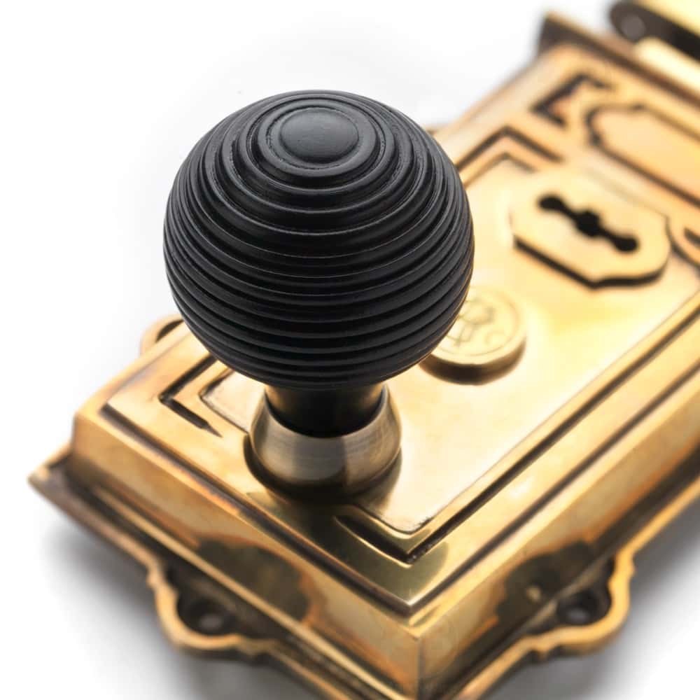 Aged Brass Davenport Rim Lock Ebonised Antique Beehive Knobs – ABHardware