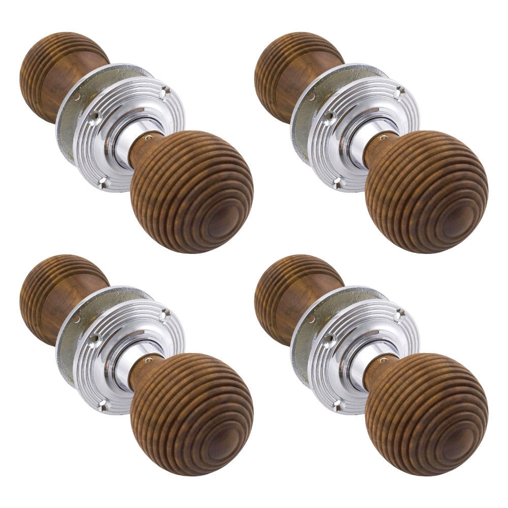 4 Pairs Rosewood & Polished Chrome Beehive Door Knobs | AB Hardware ...