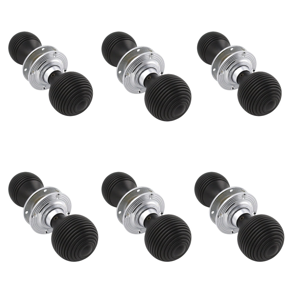 6 Pairs Ebonised & Polished Chrome Beehive Door Knobs | AB Hardware ...