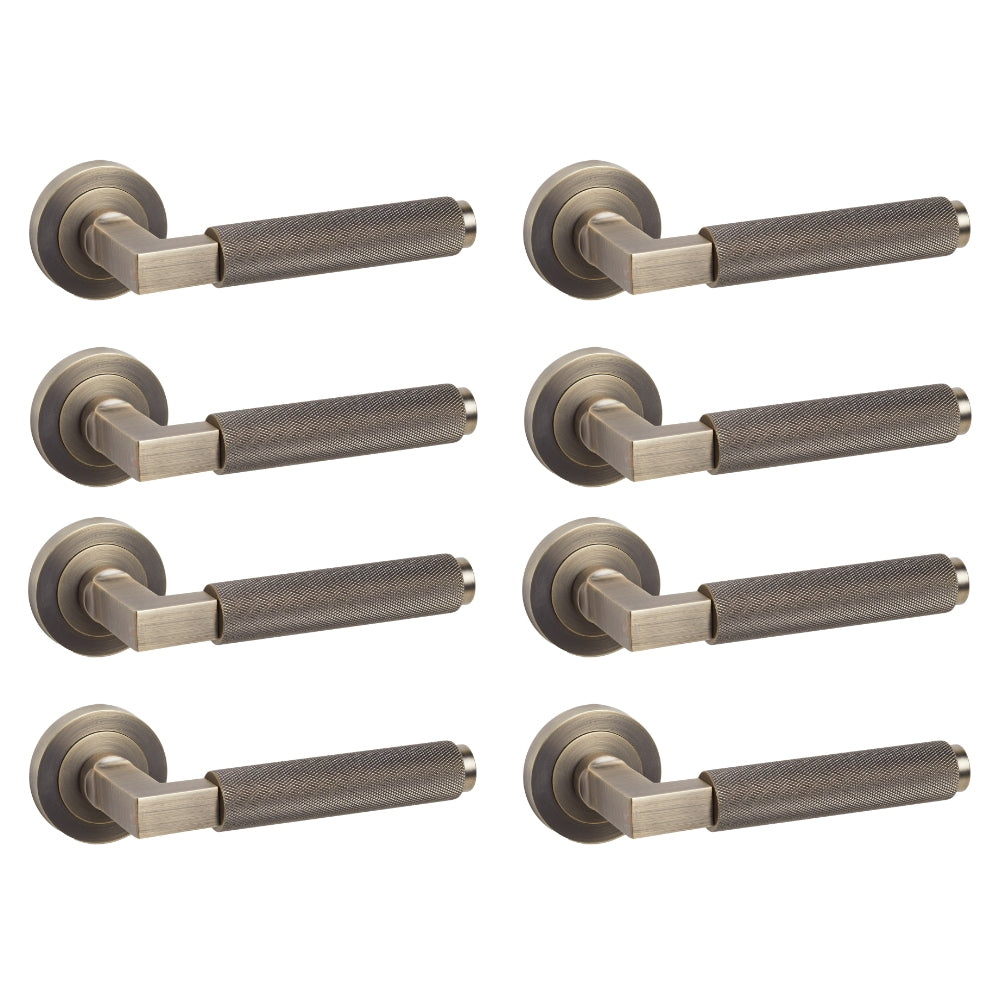 8 Pairs Antique Brass Knurled Internal Door Handles Set – ABHardware