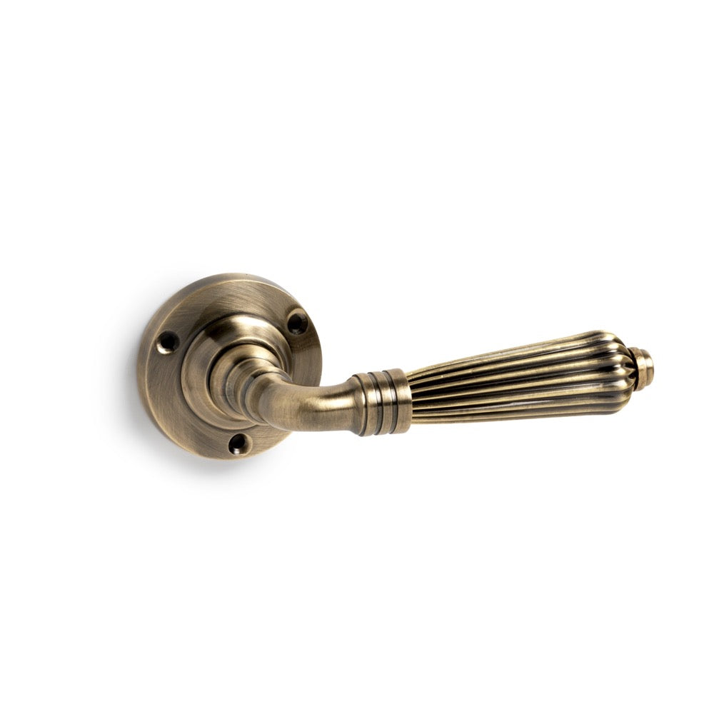 Regency Reeded Lever Door Handle Pair – Antique Brass Finish – ABHardware