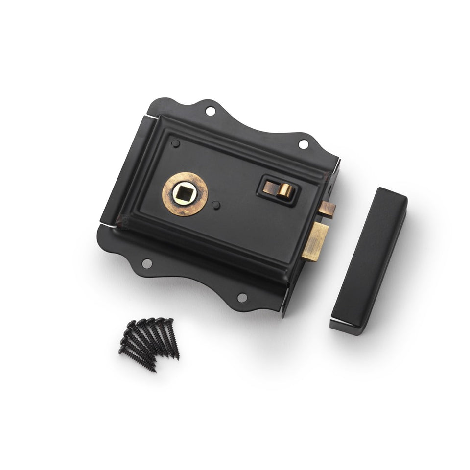 Black & Antique Brass Olde Victorian Rim Lock | AB Hardware – ABHardware