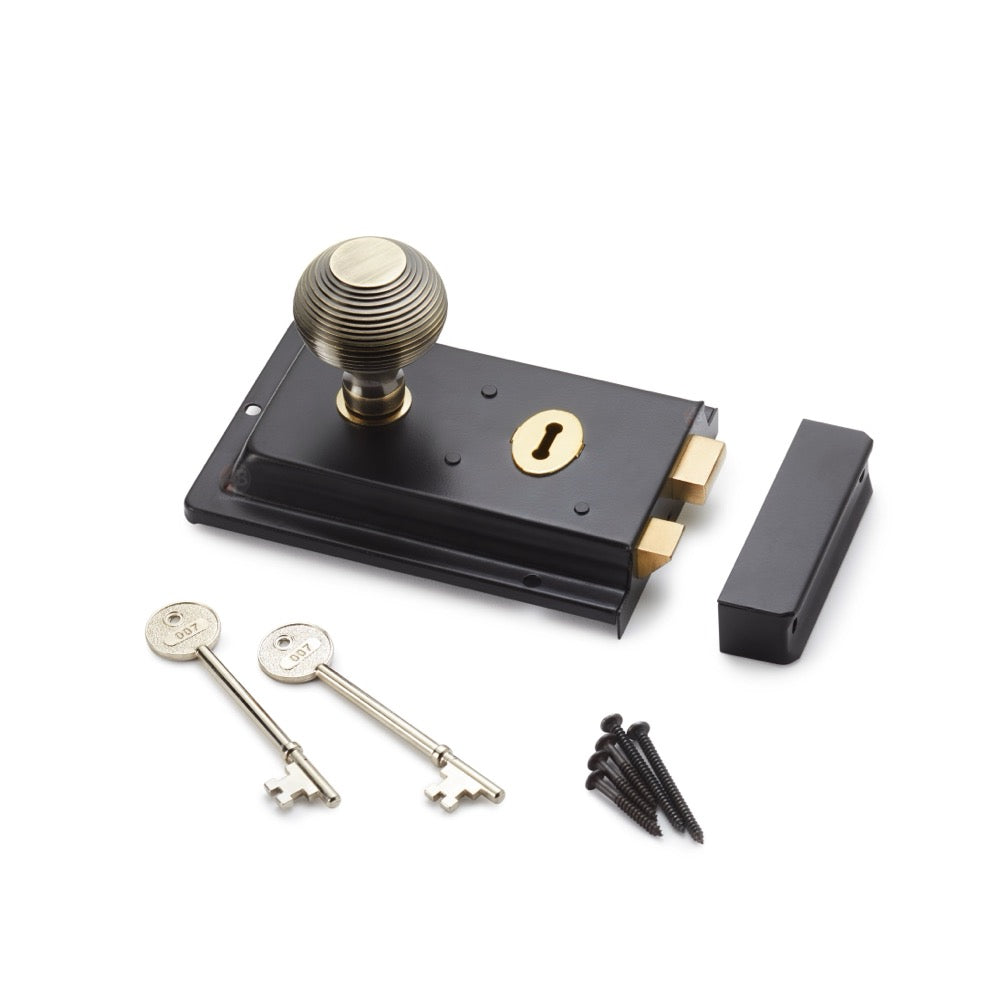 Black Brass Flanged Rim Lock Heavy Antique Brass Beehive Door Knobs ...