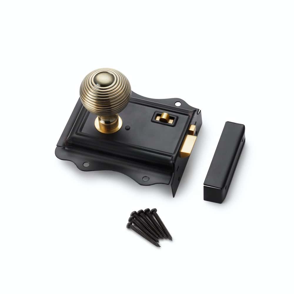 Black Brass Victorian Rim Lock & Antique Beehive Knobs – ABHardware