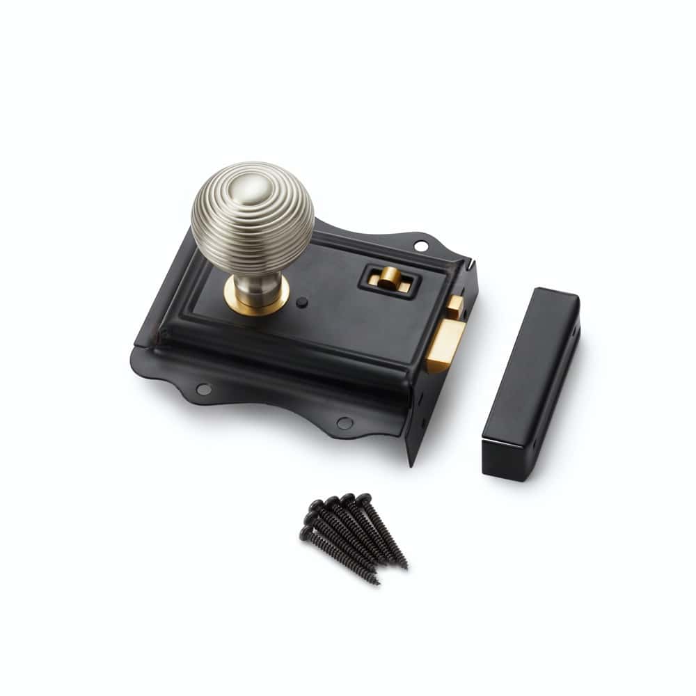 Victorian Rim Lock with Satin Nickel Beehive Knobs – ABHardware