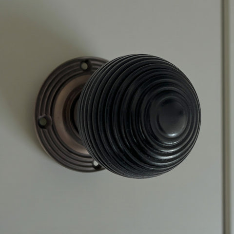 Black Ebonised Beehive Rim / Mortice Door Knob Pair Matt Antique | AB Hardware – ABHardware