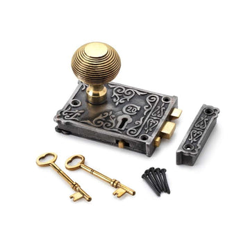 Cast Iron Floral Rim Lock Heavy Aged Brass Beehive Knobs – ABHardware