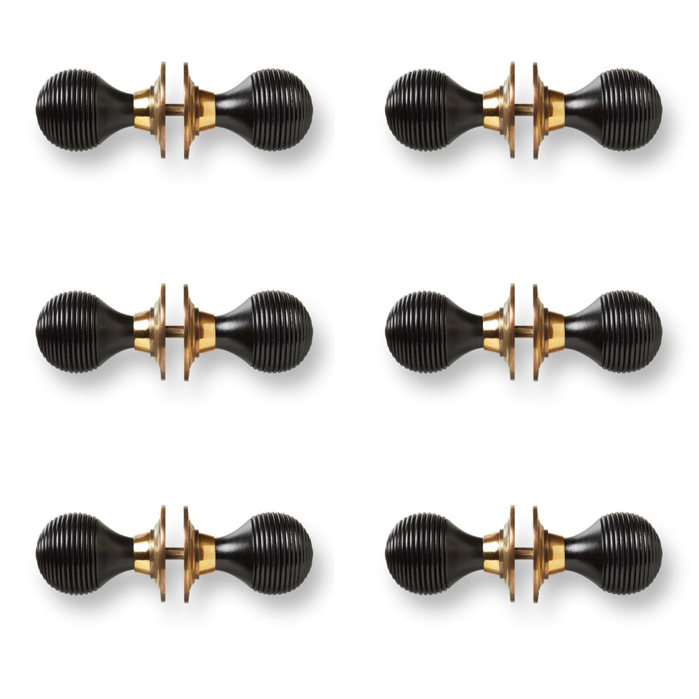 6 Pairs of Ebony Polished Brass Beehive Door Knobs - Elegant & Durable ...