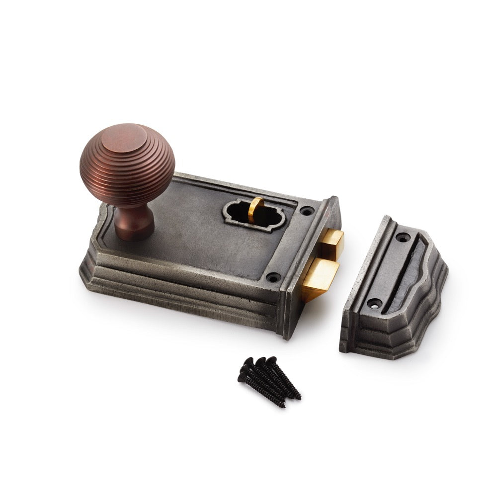 Large Victorian Gothic Rim Lock with Bronze Beehive Knobs – ABHardware