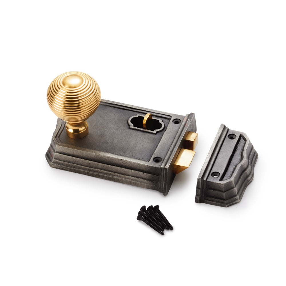 Large Victorian Gothic Rim Lock with Brass Beehive Knobs – ABHardware