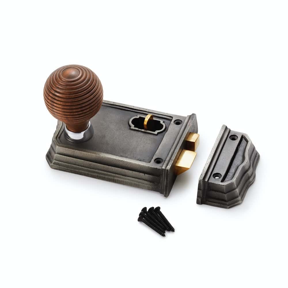 Large Victorian Gothic Rim Lock with Rosewood Beehive Knobs – ABHardware