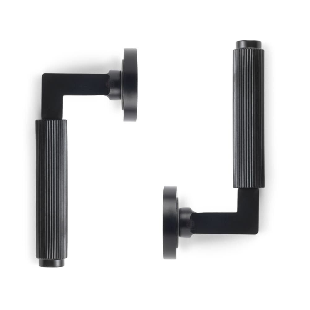 Linear Reeded Black Internal Door Handle Pair Lever Round Rose Sprung ...