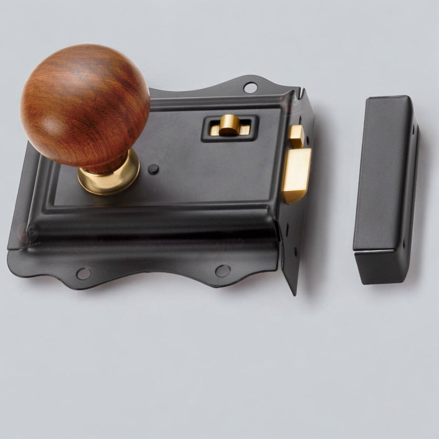 Old Victorian Style Brass Brown Bun Round Wooden Wood Door Rim Lock Kn – ABHardware