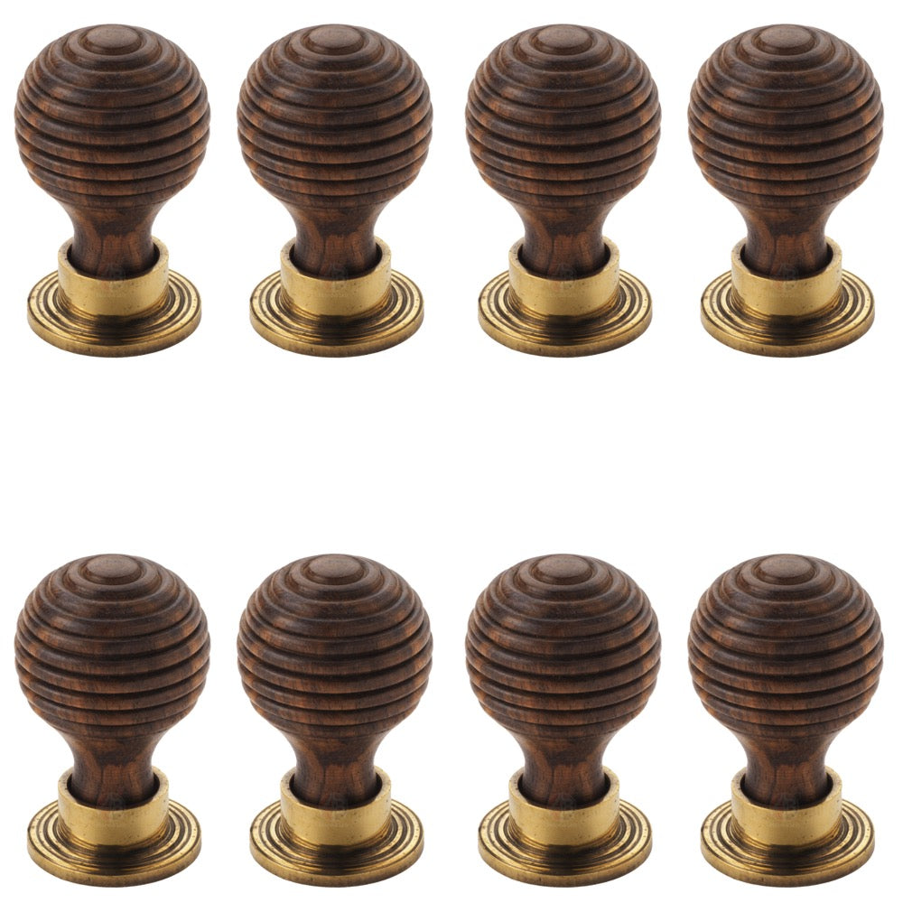 Pack of 8 x 32mm Rosewood Beehive Wooden Cupboard Knobs – Aged Brass ...