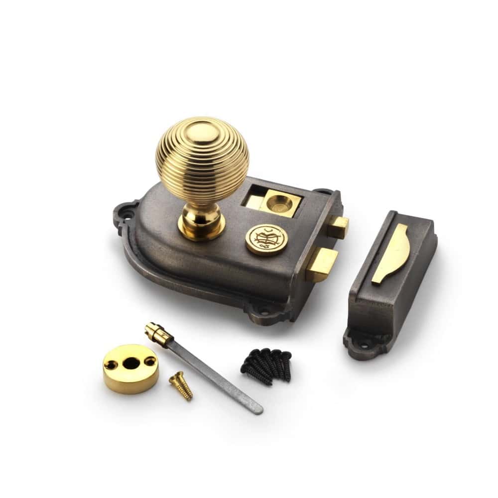 Pewter Cromwell Rim Lock & Polished Beehive Knobs – ABHardware