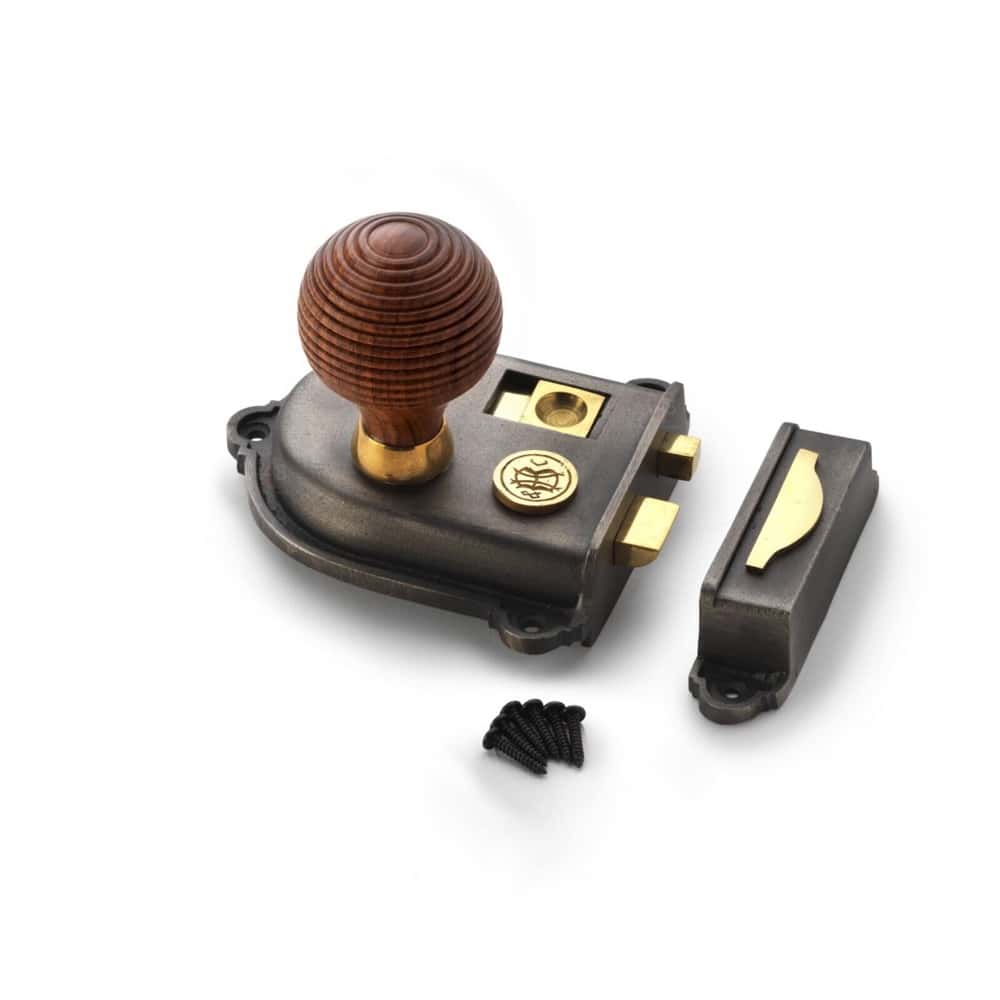 Cromwell Rim Lock Rosewood Beehive Aged Brass – ABHardware