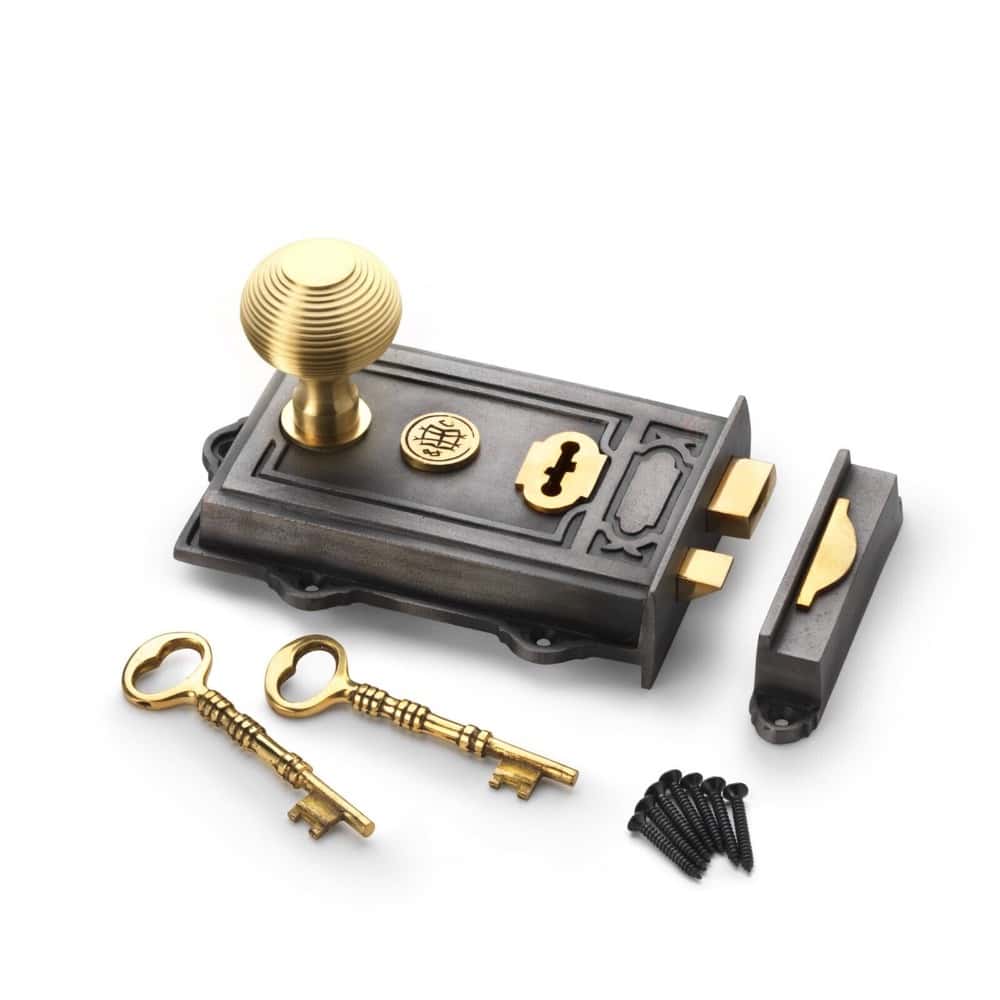 Davenport Rim Lock Satin Brass Beehive Knobs – ABHardware