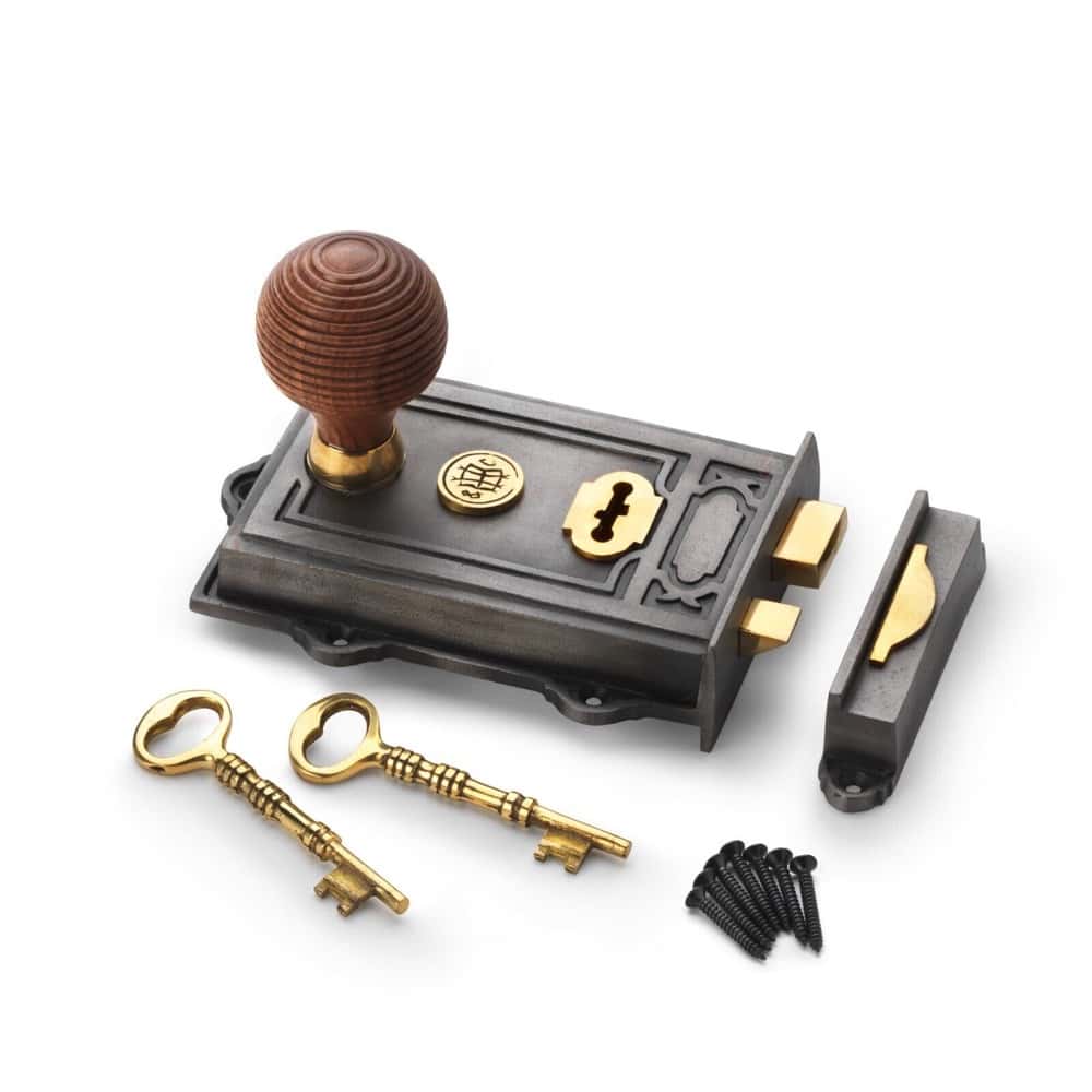 Davenport Rim Lock Rosewood Aged Brass Beehive Knobs – ABHardware