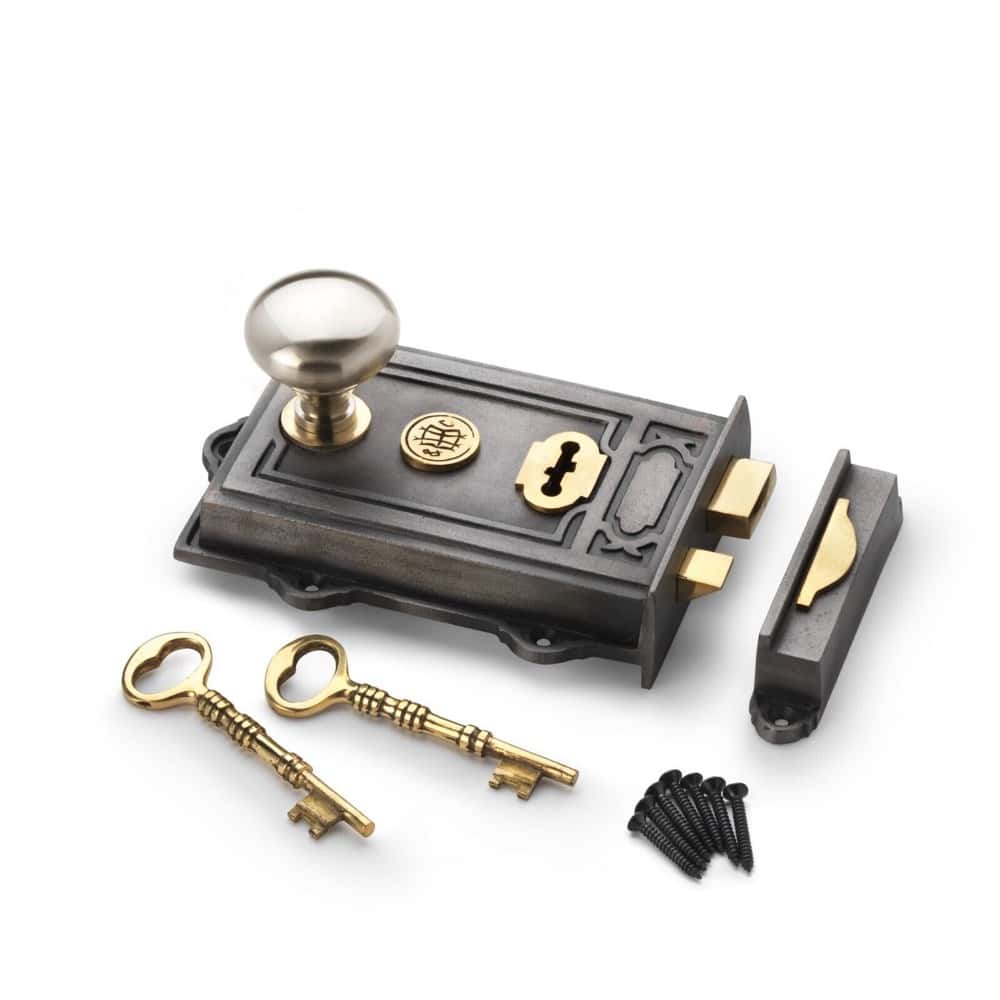 Pewter Davenport Rim Lock with Satin Nickel Cottage Knobs – ABHardware