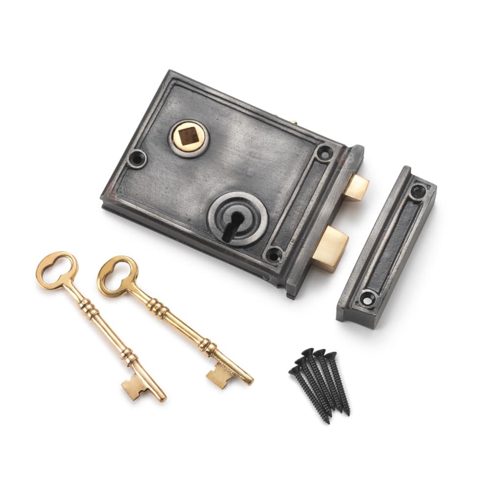 Pewter Cast Iron Horizontal Rim Lock | AB Hardware – ABHardware