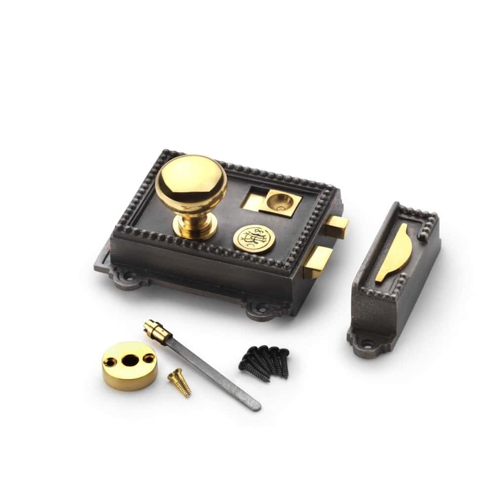 Pewter Regency Rim Lock Polished Brass Knobs – ABHardware