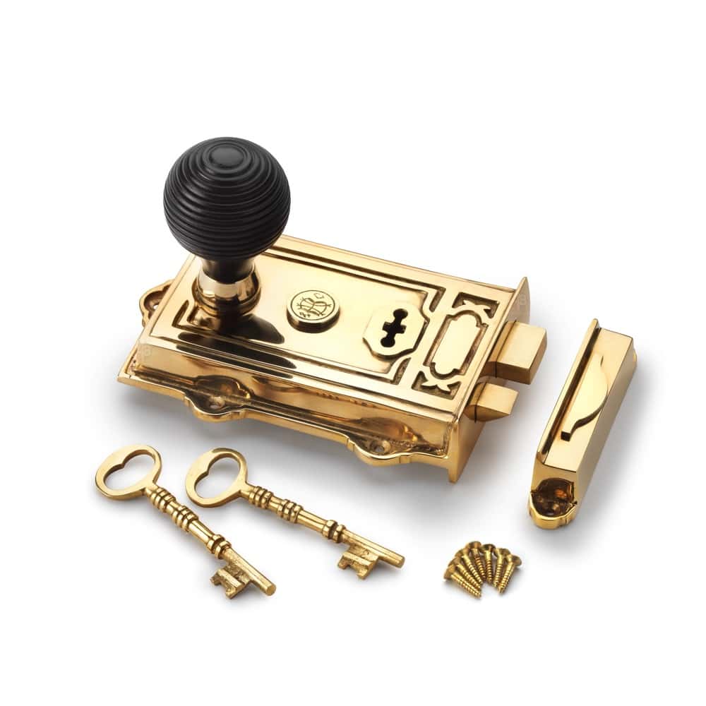 Polished Brass Davenport Rim Lock Beehive Knobs – ABHardware