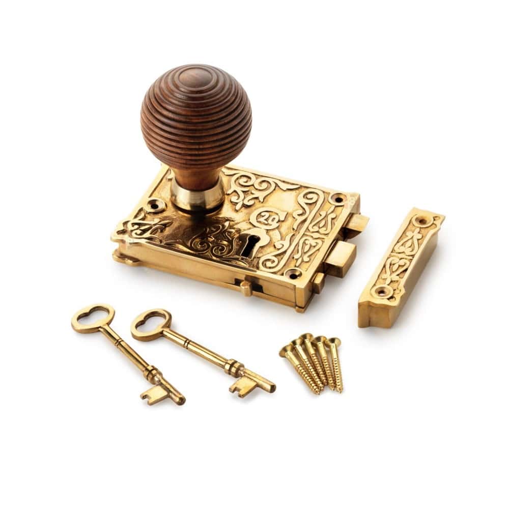 Polished Brass Floral Rim Lock Rosewood Beehive Knobs – ABHardware