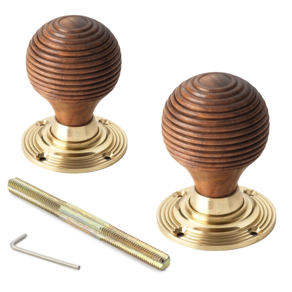 Rosewood & Polished Brass Beehive Door Knobs – Classic & Durable ...