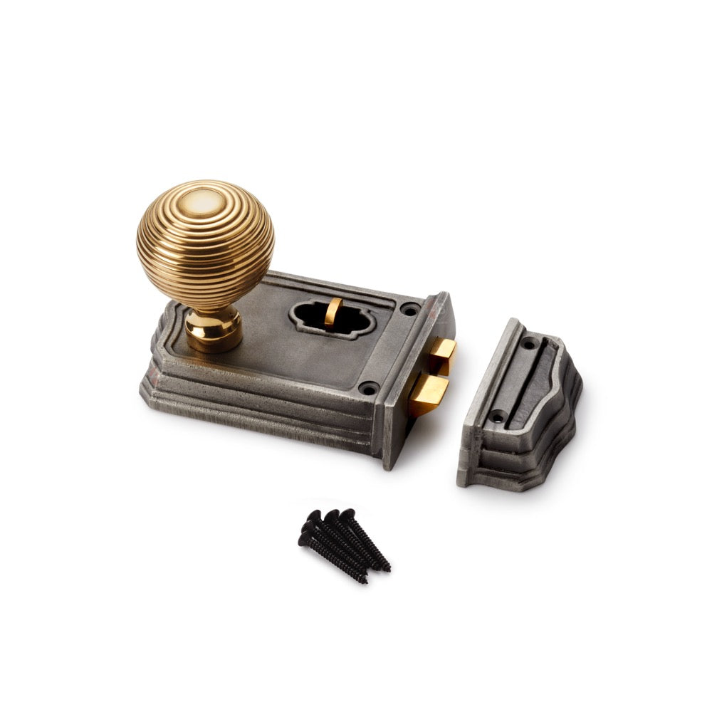 Small Victorian Gothic Rim Lock Aged Brass Beehive Knobs – ABHardware