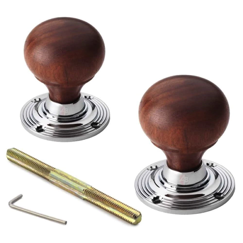 Small Victorian Gothic Rim Lock Rosewood Polished Chrome Bun Door Knobs ...