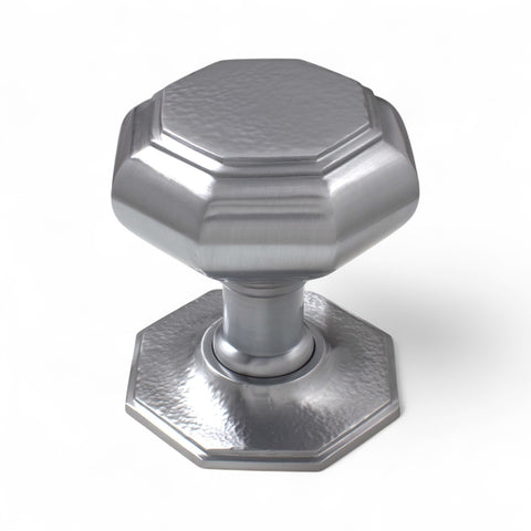 Extra-Large Octagonal Hammered Centre Door Knob – Satin Chrome | AB Hardware – ABHardware