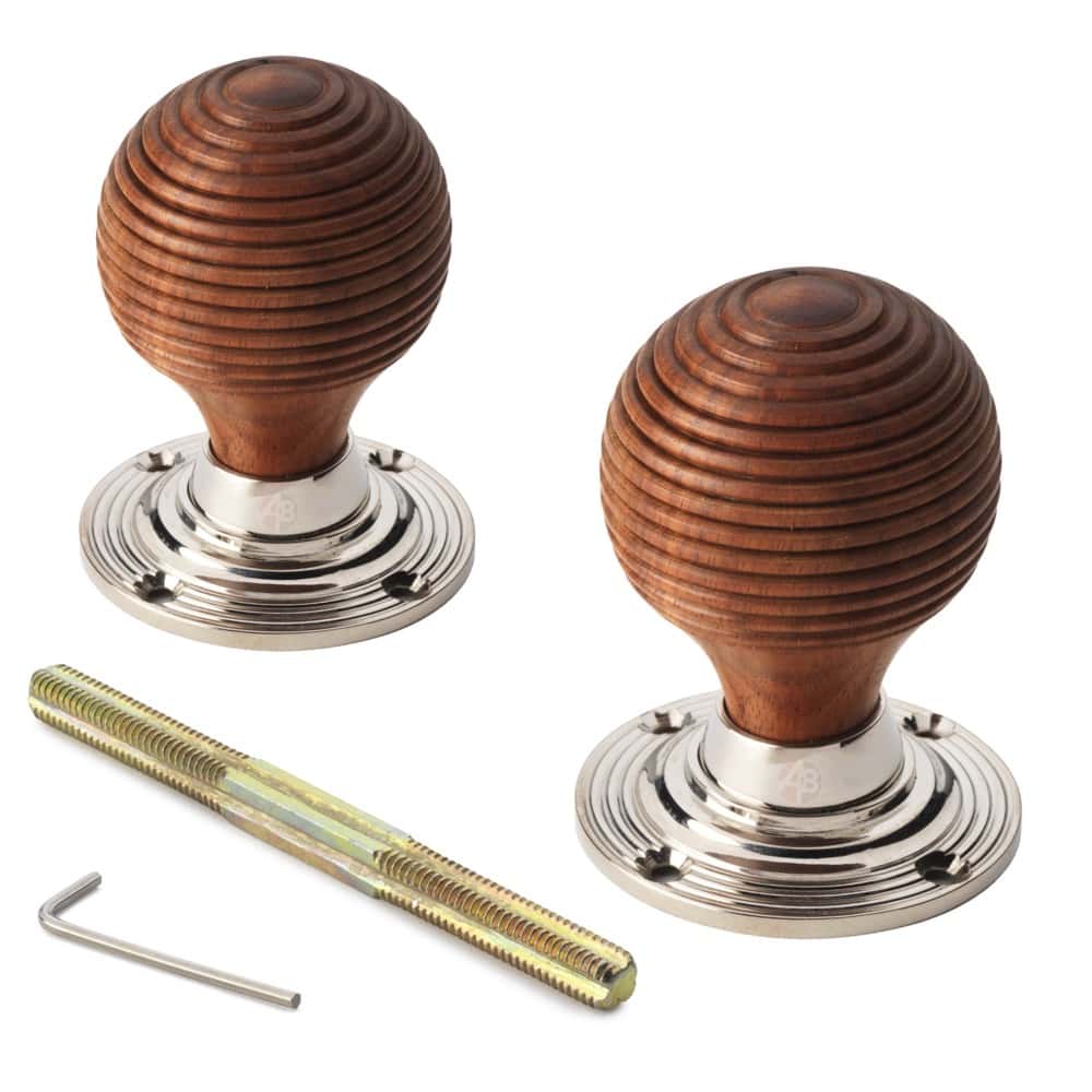 Rosewood & Polished Nickel Beehive Door Knobs - Elegant & Durable ...