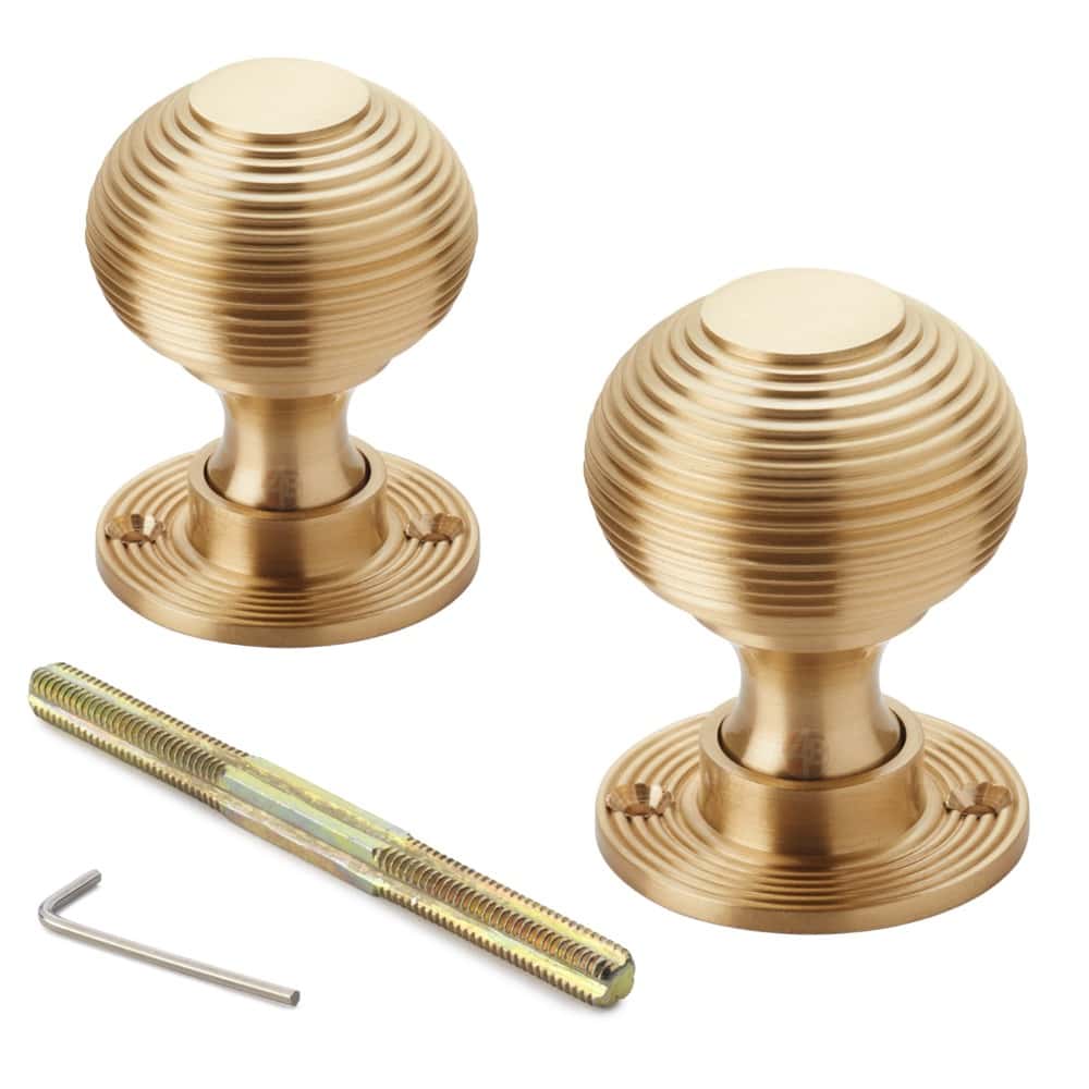 Satin Brass Beehive Door Knobs – Classic & Durable Door Hardware ...