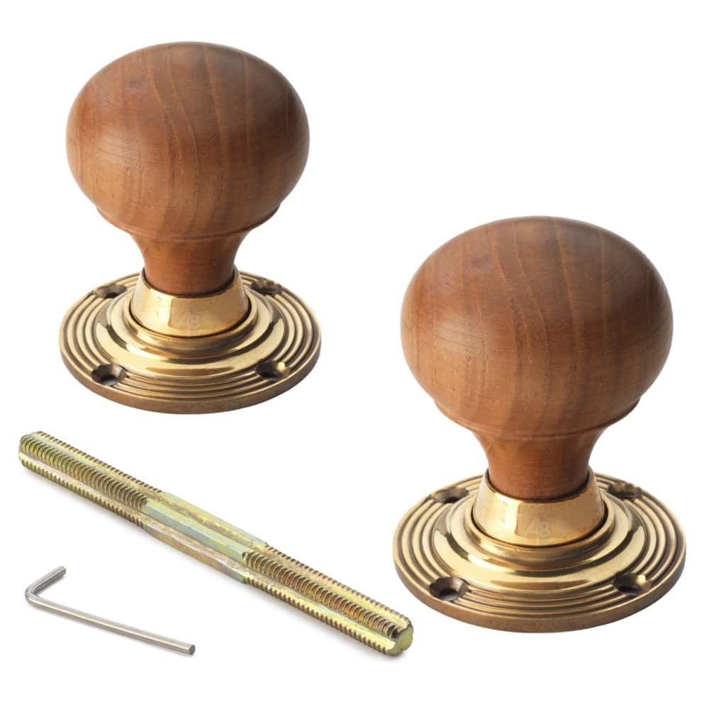 Teak & Aged Brass Bun Door Knobs - Elegant & Durable – ABHardware