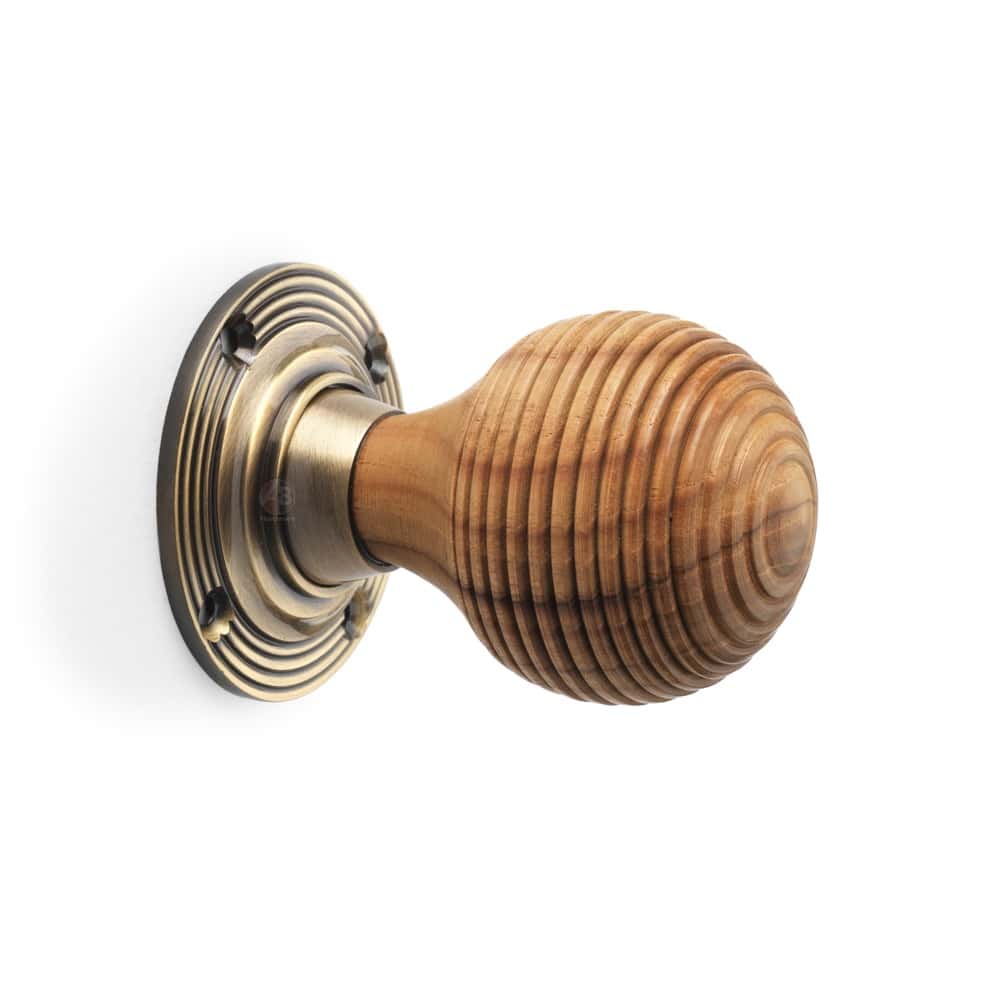 Teak & Antique Brass Beehive Door Knobs - Elegant & Durable – ABHardware