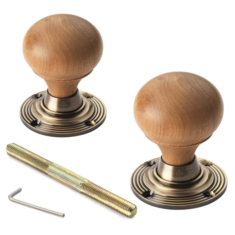 Teak & Antique Brass Bun Door Knobs - Vintage & Durable – ABHardware