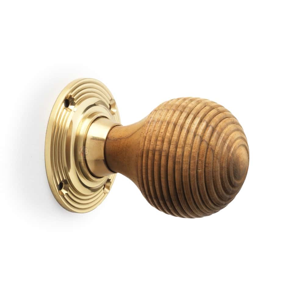 Teak & Polished Brass Beehive Door Knob | AB Hardwares – ABHardware