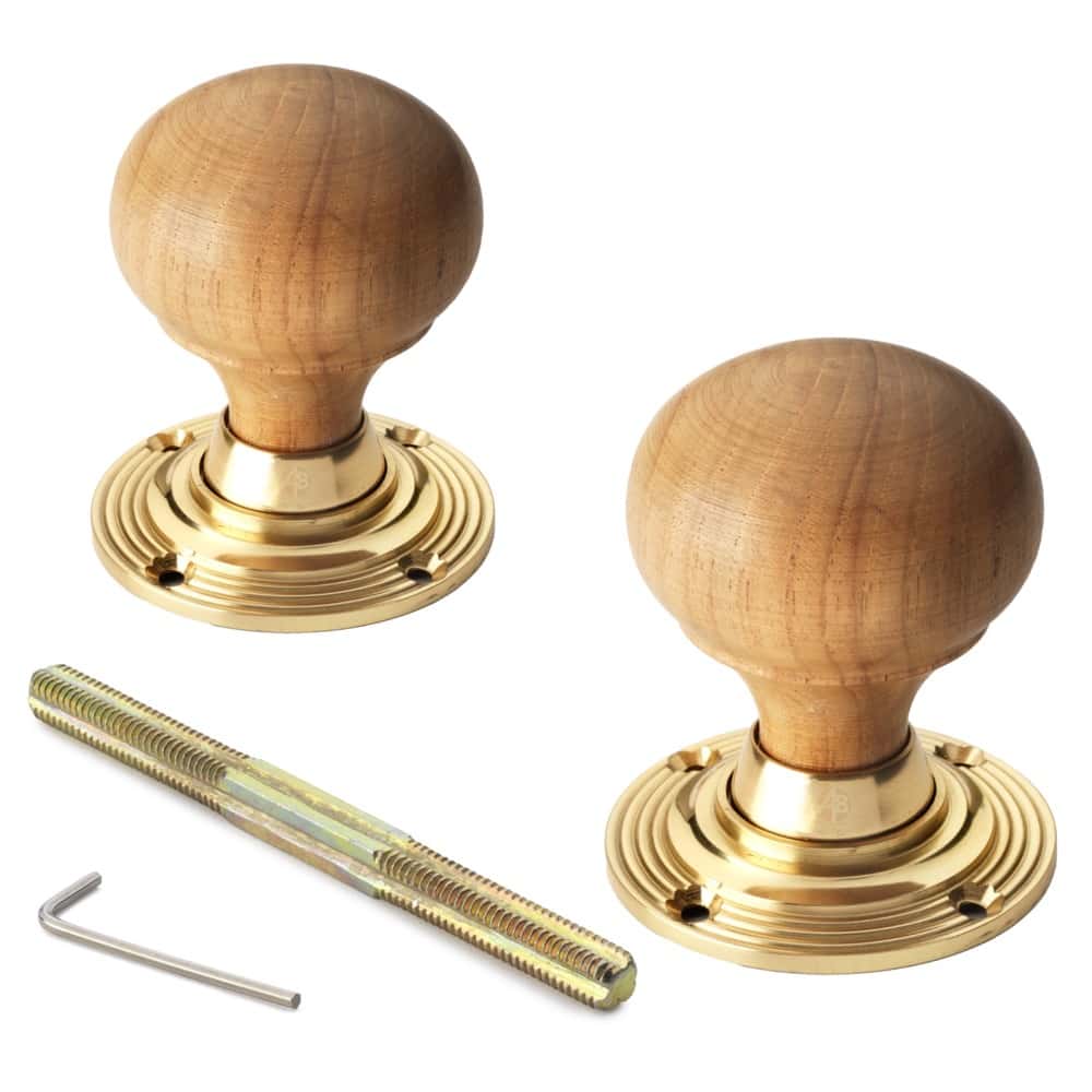 Teak & Polished Brass Bun Door Knobs - Classic & Durable – ABHardware