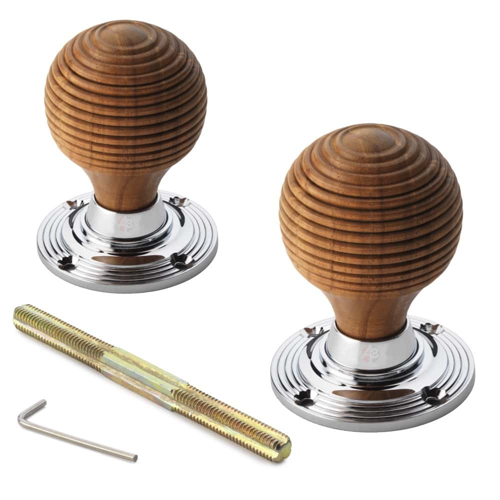 Teak & Polished Chrome Beehive Door Knobs - Sleek & Durable – ABHardware